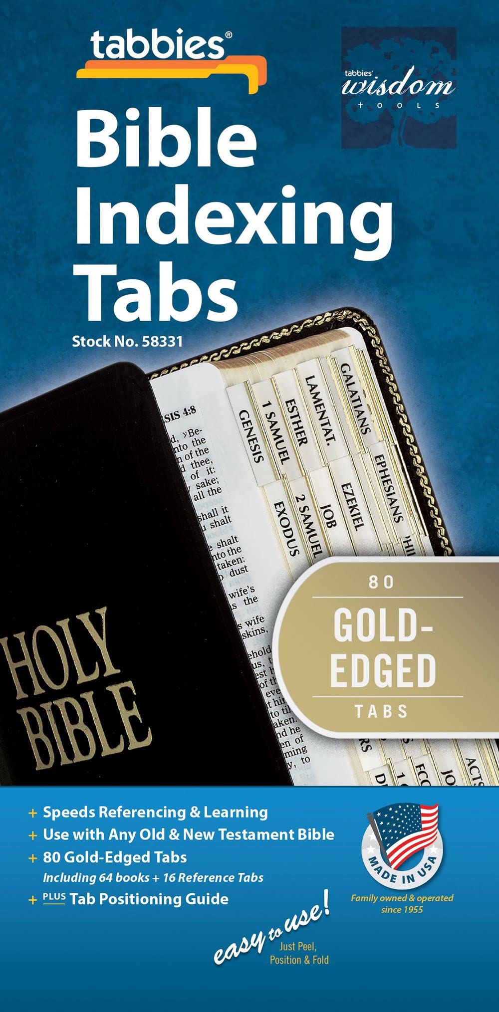 Tabbies Gold-Edged Bible Indexing Tabs, Old & New Testament, 80 Tabs Including 64 Books & 16 Reference Tabs (58331)