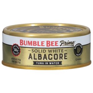 bumble bee prime solid white albacore tuna in water, 5 oz can - premium wild caught tuna - 31g protein per serving - non-gmo project verified, gluten free, kosher