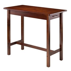 winsome wood kitchen island table with 2-drawers, antique walnut (94540)