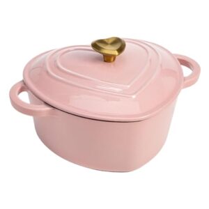 paris hilton enameled cast iron dutch oven heart-shaped pot with lid, dual handles, works on all stovetops, oven safe to 500°f, 2-quart, pink