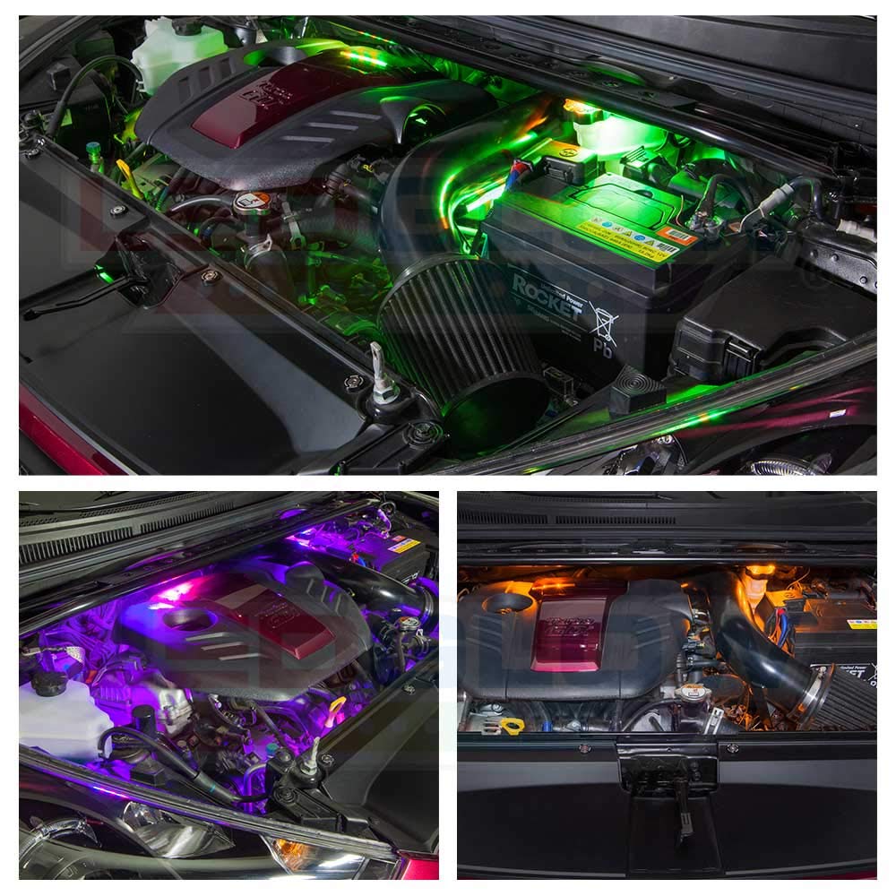 LEDGlow 6pc Million Color LED Engine Bay Under Hood Lighting Kit - 15 Solid Colors - 9 Patterns - 6" Multi-Color Flexible Tubes - Includes Control Box & Wireless Remote