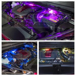 LEDGlow 6pc Million Color LED Engine Bay Under Hood Lighting Kit - 15 Solid Colors - 9 Patterns - 6" Multi-Color Flexible Tubes - Includes Control Box & Wireless Remote