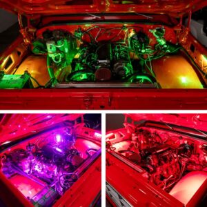 LEDGlow 6pc Million Color LED Engine Bay Under Hood Lighting Kit - 15 Solid Colors - 9 Patterns - 6" Multi-Color Flexible Tubes - Includes Control Box & Wireless Remote