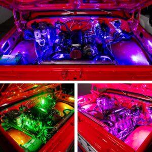 LEDGlow 6pc Million Color LED Engine Bay Under Hood Lighting Kit - 15 Solid Colors - 9 Patterns - 6" Multi-Color Flexible Tubes - Includes Control Box & Wireless Remote