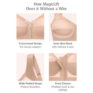 Glamorise Full Figure Plus Size MagicLift Front-Closure Support Bra Wirefree #1200 White