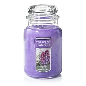 yankee candle company lilac blossoms scented, 22oz single wick candle, over 110 hours of burn time, perfect for gifting, gatherings and seasonal decorations, classic large jar, violet