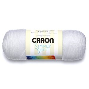 caron simply soft solids yarn (4) medium gauge 100% acrylic - 6 oz - white - machine wash & dry