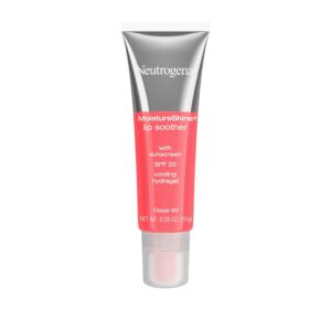 neutrogena moistureshine lip soother gloss with spf 20 sun protection, high gloss tinted lip moisturizer with hydrating glycerin and soothing cucumber for dry lips, glaze 60,.35 oz