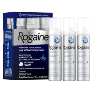 men's rogaine 5% minoxidil topical aerosol hair regrowth treatment foam, 3 month supply (each can 2.11 ounce - 60 gram)