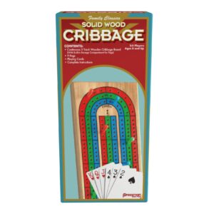 Family Classics Cribbage - Solid Wood Continuous 3 Track Board with Built-In Storage Compartment for Pegs