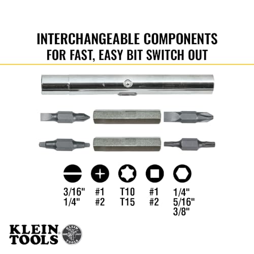 Klein Tools 32500 11-in-1 Screwdriver / Nut Driver Set, 8 Bits (Phillips, Slotted, Torx, Square), 3 Nut Driver Sizes, Cushion Grip Handle