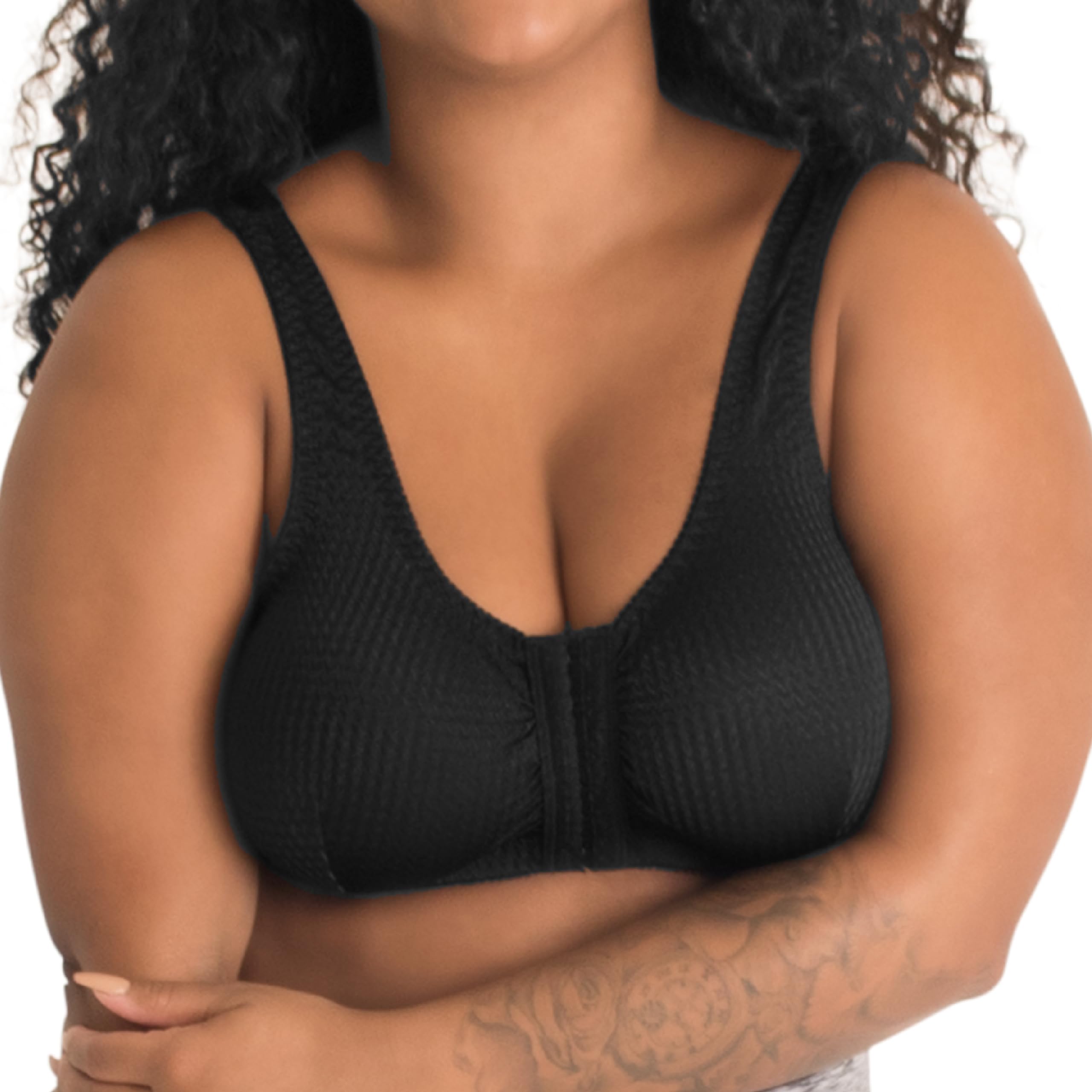 Leading Lady Women's Plus-Size Zig-Zag Weave Sleep Leisure Bra, Black, 46 B/C/D