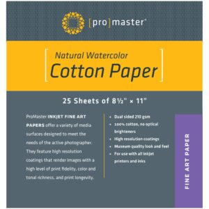 promaster natural watercolor cotton paper - 8 1/2"x11" - 25 sheets, (model 5362)