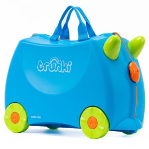 trunki ride-on kids suitcase | tow-along toddler luggage | carry-on cute bag with wheels | kids luggage and airplane travel essentials: terrance boy blue