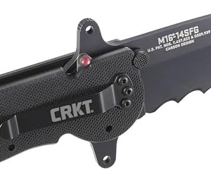 CRKT M16-14SFG EDC Folding Pocket Knife: Special Forces Everyday Carry, Black Serrated Edge Blade, Tanto, Automated Liner Safety, Dual Hilt, G10 Handle, 4-Position Pocket Clip