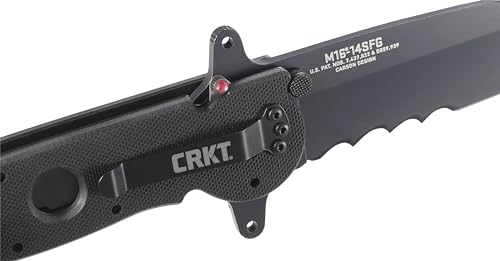 CRKT M16-14SFG EDC Folding Pocket Knife: Special Forces Everyday Carry, Black Serrated Edge Blade, Tanto, Automated Liner Safety, Dual Hilt, G10 Handle, 4-Position Pocket Clip