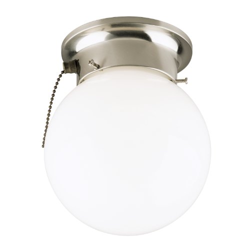 Westinghouse 6720800 One-Light Flush-Mount Interior Ceiling Fixture with Pull Chain, Brushed Nickel Finish with White Glass Globe,