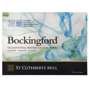 st. cuthberts mill bockingford watercolor paper pad - 12x9-inch white water color paper for artists - 12 sheets of 140lb cold press watercolor paper for gouache ink acrylic charcoal and more