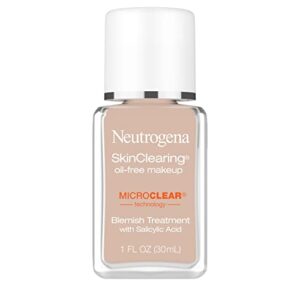 neutrogena skinclearing oil-free acne and blemish fighting liquid foundation with.5% salicylic acid acne medicine, shine controlling makeup for acne prone skin, 20 natural ivory, 1 fl. oz