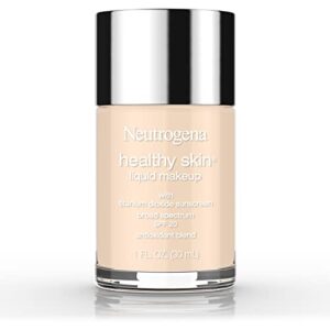 neutrogena healthy skin liquid makeup foundation, broad spectrum spf 20 sunscreen, lightweight & flawless coverage foundation with antioxidant vitamin e & feverfew, classic ivory, 1 fl. oz