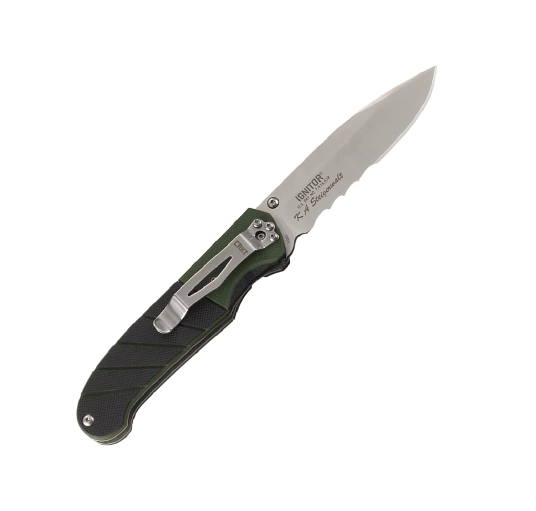 COLUMBIA RIVER KNIFE & TOOL Ignitor EDC Folding Pocket Knife: Assisted Opening Everyday Carry, Serrated Edge Blade, Veff Serrations, Thumb Stud, Liner Lock, G10 Handle, Pocket Clip 6855