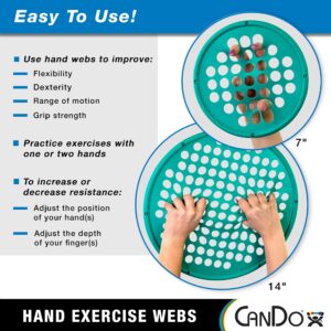 CanDo Hand Exercise Webs for Physical Therapy, Grip Strengthening, and Hand, Finger, Wrist Resistance Workouts, Portable Size, Latex Free, 14" Diameter, Green: Medium