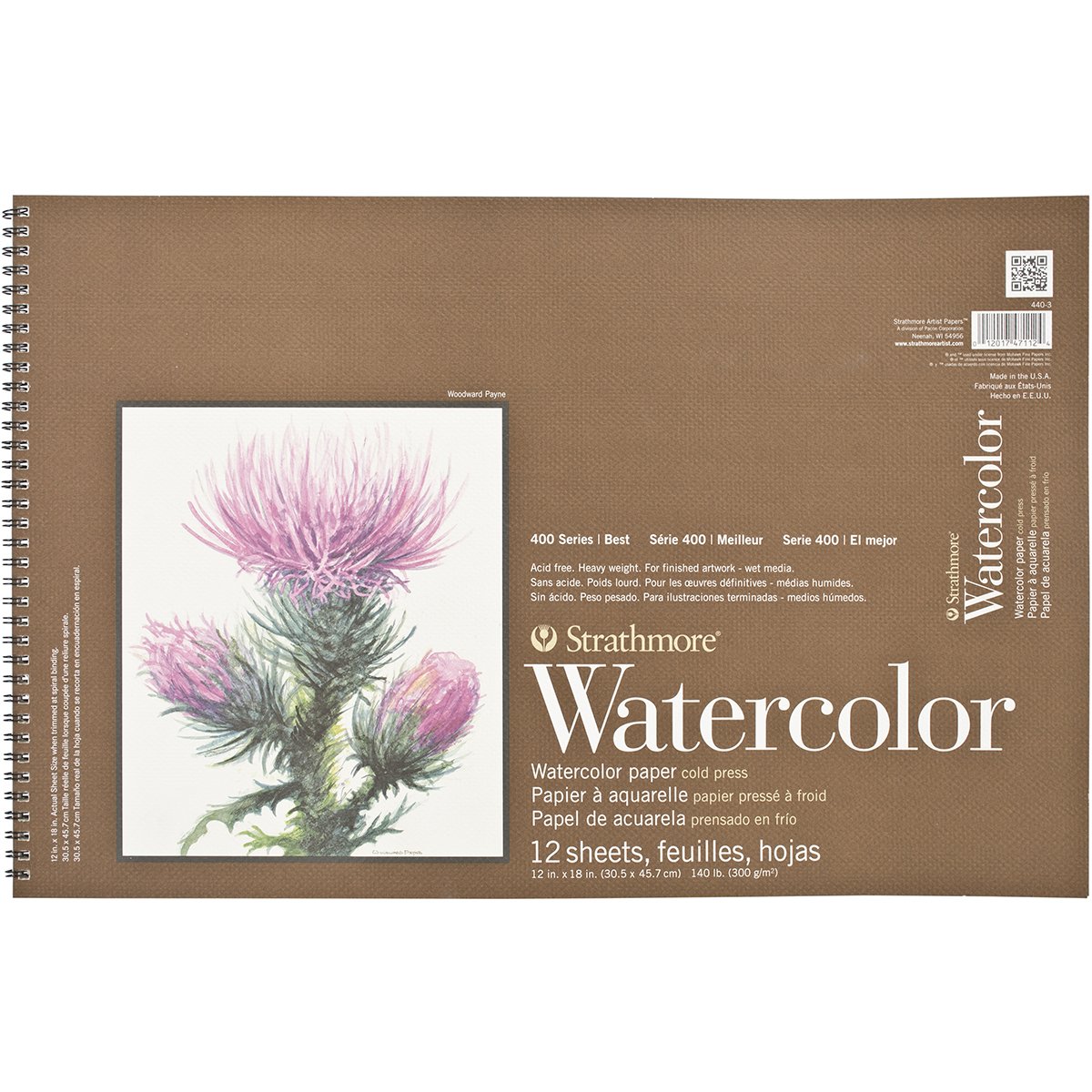 Strathmore P440-3 Watercolor Pad, 12"x18" Wire Bound, 12 Sheets