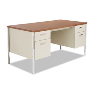 alera sd216030po double pedestal steel desk, 60w x30d x 29-1/2h, cherry/putty