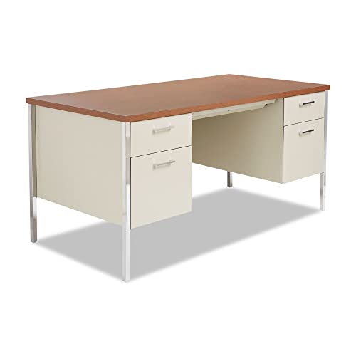 Alera SD216030PO Double Pedestal Steel Desk, 60w x30d x 29-1/2h, Cherry/Putty