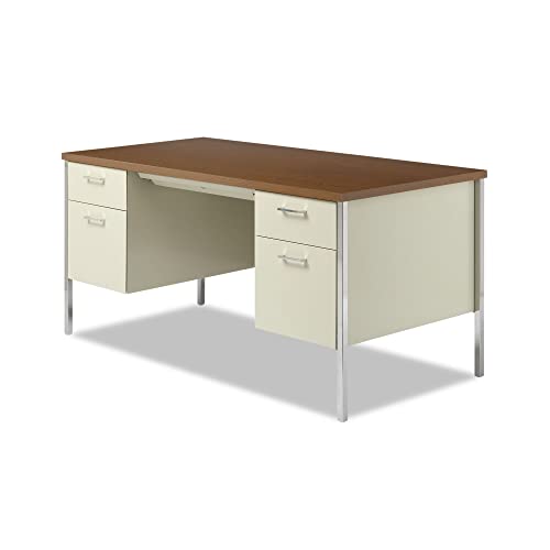 Alera SD216030PO Double Pedestal Steel Desk, 60w x30d x 29-1/2h, Cherry/Putty