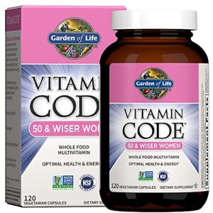 garden of life multivitamin for women - vitamin code 50 & wiser women's raw whole food vitamin supplement with probiotics, vegetarian, 120 count