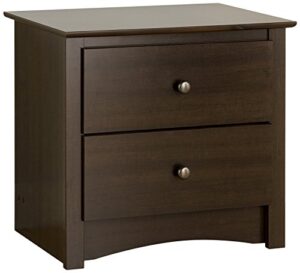 prepac sonoma traditional nightstand side table with 2 drawers, functional 2-drawer bedside table 16" d x 23.25" w x 21.75" h, espresso, edc-2422