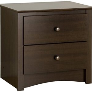 Prepac Sonoma Traditional Nightstand Side Table with 2 Drawers, Functional 2-Drawer Bedside Table 16" D x 23.25" W x 21.75" H, Espresso, EDC-2422