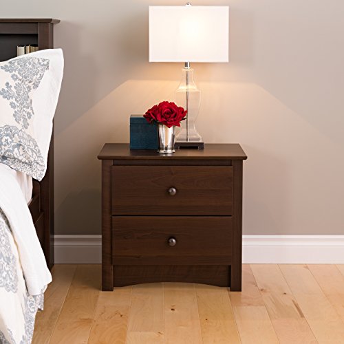 Prepac Sonoma Traditional Nightstand Side Table with 2 Drawers, Functional 2-Drawer Bedside Table 16" D x 23.25" W x 21.75" H, Espresso, EDC-2422