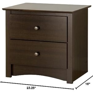 Prepac Sonoma Traditional Nightstand Side Table with 2 Drawers, Functional 2-Drawer Bedside Table 16" D x 23.25" W x 21.75" H, Espresso, EDC-2422