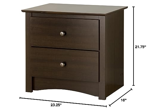 Prepac Sonoma Traditional Nightstand Side Table with 2 Drawers, Functional 2-Drawer Bedside Table 16" D x 23.25" W x 21.75" H, Espresso, EDC-2422