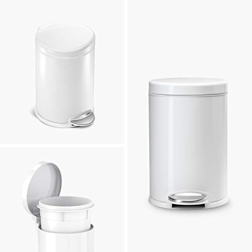 simplehuman 4.5 Liter Bathroom Trash Can, White Steel