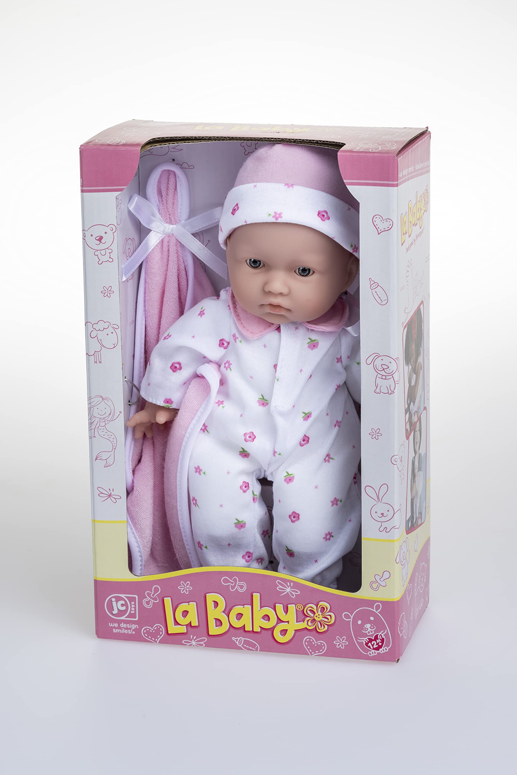 JC Toys La Baby Caucasian Baby Doll Set – 11 Inch Soft Baby Doll | Washable |Removable Pink Outfit w/ Hat & Blanket | For Children 12 Months +