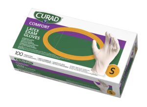 curad comfort disposable medical latex gloves, powder-free, textured, small size - premium quality for healthcare professionals, 100 count