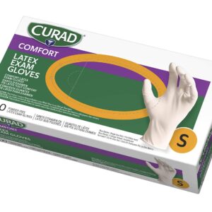 CURAD Comfort Disposable Medical Latex Gloves, Powder-Free, Textured, Small Size - Premium Quality for Healthcare Professionals, 100 Count