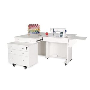 arrow k8811 kangaroo sewing cabinet for sturdy sewing, cutting, quilting, and crafting with joey ii 3 drawer storage cabinet, portable with wheels, white ash finish