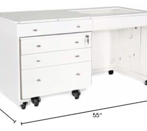 Arrow K8811 Kangaroo Sewing Cabinet for Sturdy Sewing, Cutting, Quilting, and Crafting with Joey II 3 Drawer Storage Cabinet, Portable with Wheels, White Ash Finish