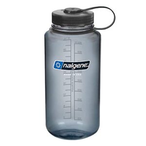 nalgene bpa free tritan wide mouth water bottle, 32 oz, gray with black lid