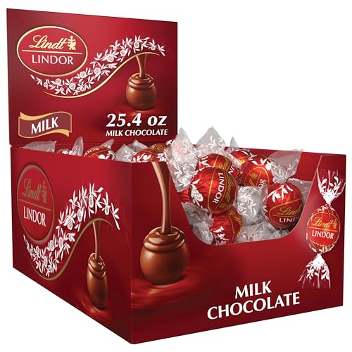 Lindt LINDOR Milk Chocolate Candy Truffles, Milk Chocolate with Smooth, Melting Truffle Center, 25.4 oz., 60 Count