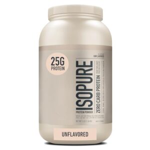 isopure unflavored protein, 25g whey isolate, zero carb & keto friendly, 47 servings, 3 pounds (packaging may vary)