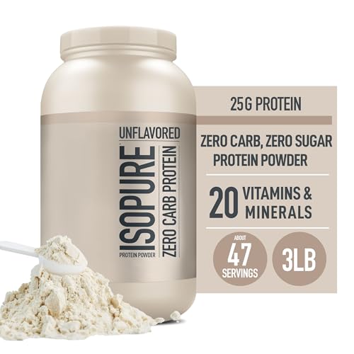 Isopure Unflavored Protein, 25g Whey Isolate, Zero Carb & Keto Friendly, 47 Servings, 3 Pounds (Packaging May Vary)