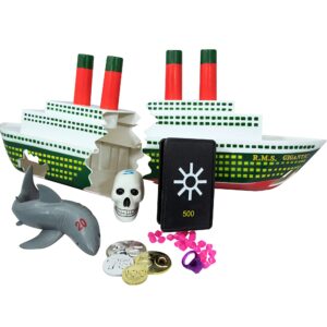 swimline titanic themed dive toy sinking ship hidden treasure combo pack catch and retrieval cruise ship game for swimming pool & bath tub for kids multi color rings underwater dive practice education