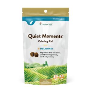 naturvet quiet moments calming aid dog supplement – helps promote relaxation, reduce stress, storm anxiety, motion sickness for dogs – tasty pet soft chews with melatonin – 65 ct.