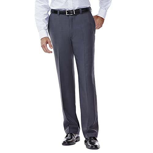 Haggar mens Eclo Stria Expandable-waist Plain-front dress pants, Med Grey, 38W x 32L US