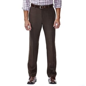 haggar mens eclo stria expandable-waist plain-front dress pants, brown, 38w x 29l us